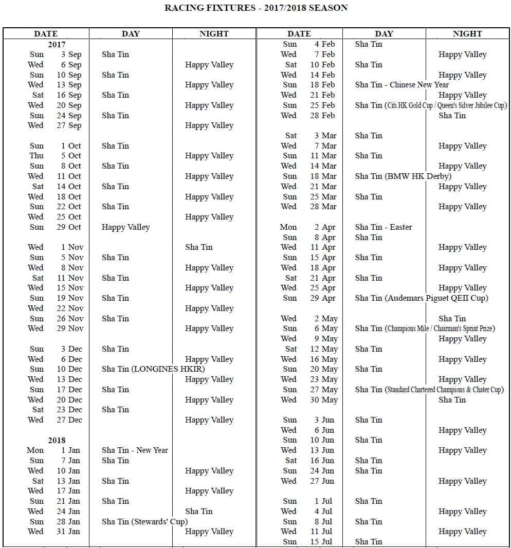 Hong Kong Racing Release Fixtures For 2017 18 Season Horse Betting Hong Kong Racing Release Fixtures For 2017 18 Season Horse Betting